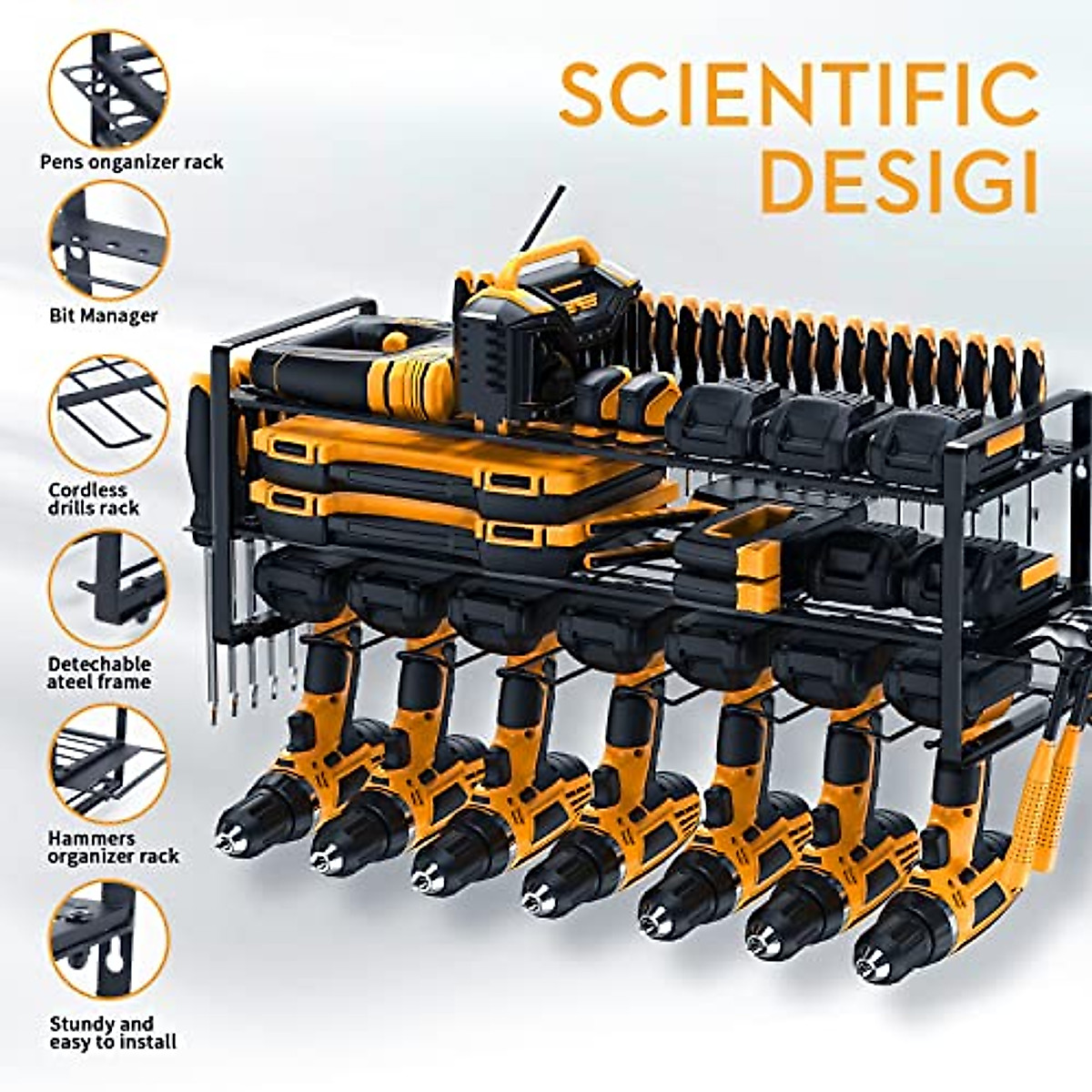THILEMON Power Tool Organizer, 3 Layers 7 Drill Holder Heavy Metal Power Tool Organizer Wall Mount, Garage Organization, Power Tool Organizer