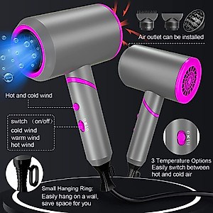 Banral 1800W Ionic Hair Dryer, Grey, Portable, Foldable, 3 Temperature Settings, Overheat Protection, 1 Year Warranty