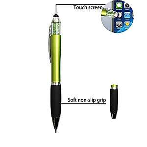 MiSiBao Stylus Pens for Touch Screens, Medium Point Pens with Crystals for Women and Kids Black Ink Pen with Stylus Ballpoint Pens with Comfort Grip for The Ipad (Style-5 Count+3 Refills)