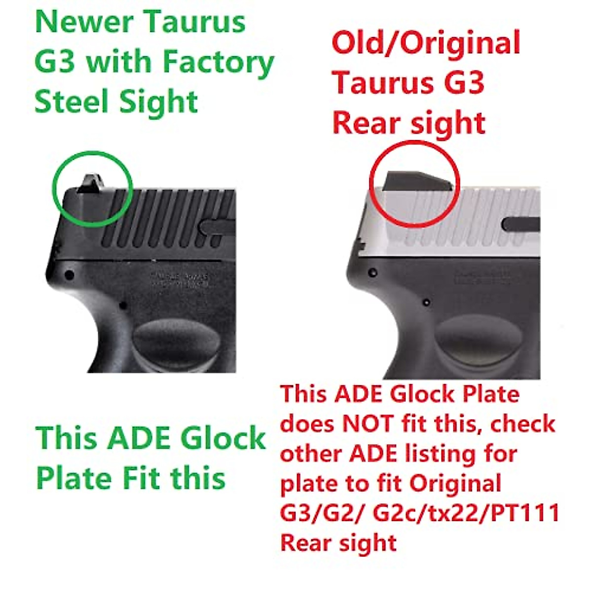 ADE Crusader RD3-009 Red Dot + Rear Sight Optic Mounting Plate/Adapter for All Glock (Non-MOS) Standard Models and Taurus G3C