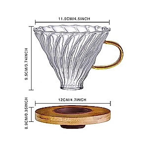 Gute Glass Coffee Dripper/Filter - Cone Glass Pour Over Coffee Dripper with Bamboo Stand & Handle, 1-4 Cups Drip Coffee Maker Funnel Accessories for Home, Office