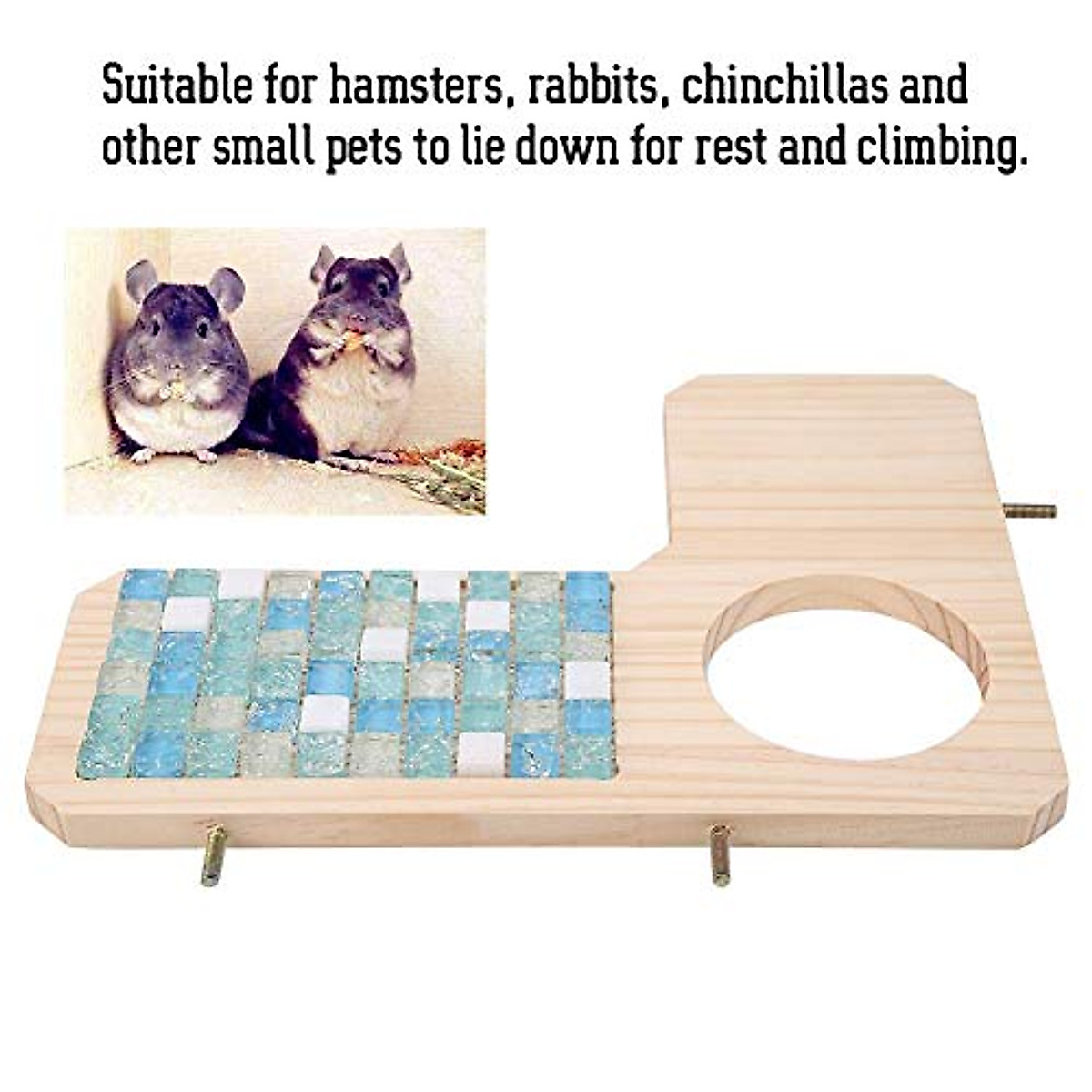 Ichiias Hamster Platform Double-Sided Wooden Rabbit Pedal Small Pet Crystal Stone Cooling Mat Pad, Chinchilla Cage Sturdy Standing and Jumping Wooden Board for Cage Rat Cage