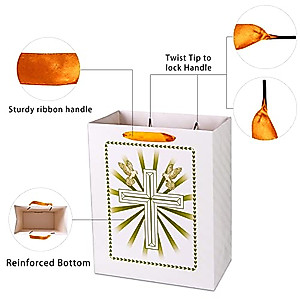 FaCraft 13" Large Gift Bag with Tissue Paper Cross Paper Gift Bags with Handle for Baptism Christenings Confirmations First Communions Religious Wedding,Baptism Gifts Bag for Kids Boys Girl