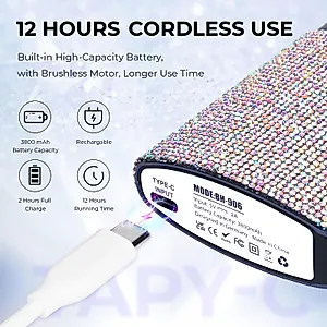 Lavinda Professional Nail Drill 35000RPM, Rechargeable Electric Nail File for Acrylic Nails Remove Gel Polish, Cordless E-File Machine 6 Bits Kit for Manicure Pedicure Salon Use, Crystal Diamond