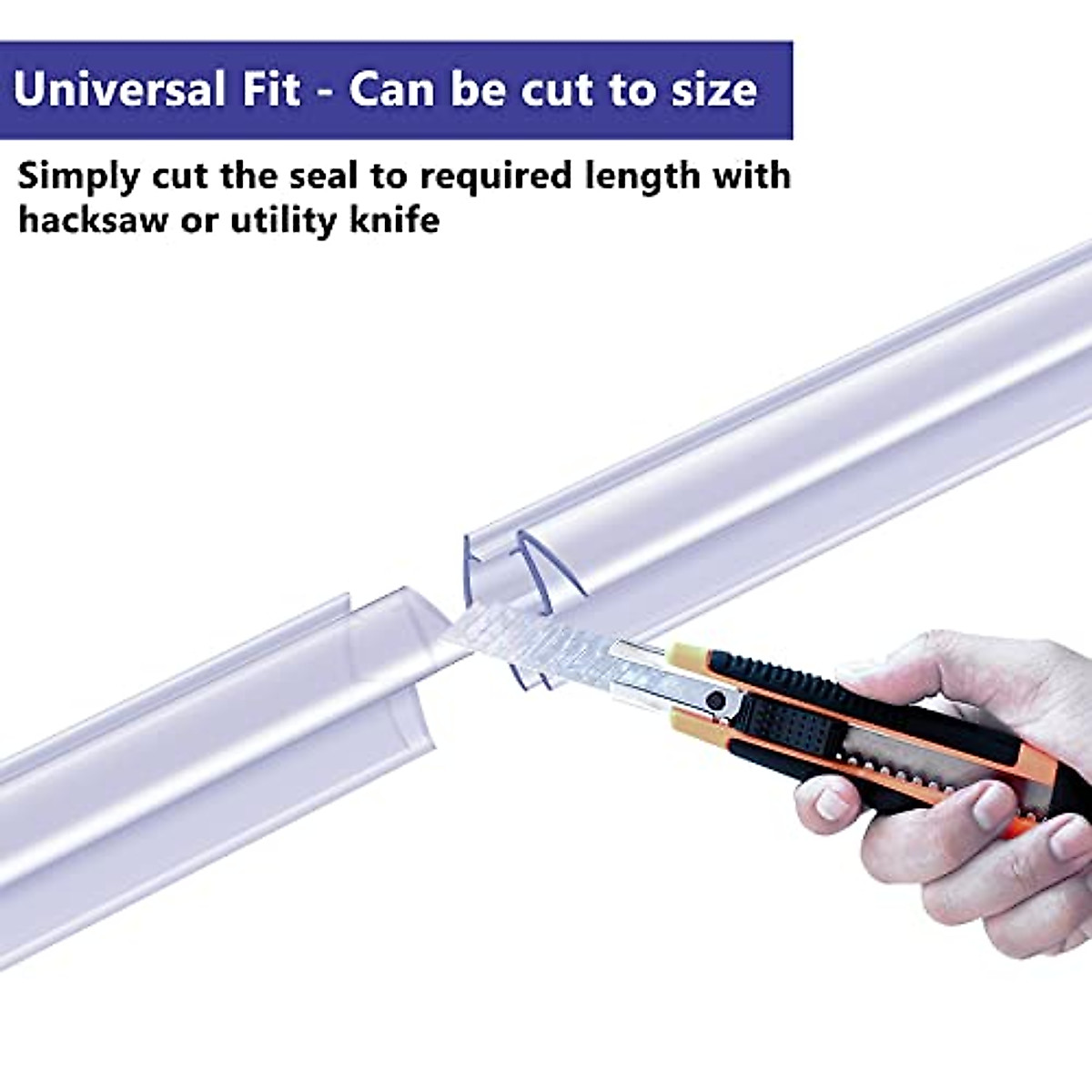 2-Pack Tarpuglider Shower Door Bottom Seal with Internal Grips and Sweep Strip - Frameless Glass Shower Door Seal Strip with Adjustable Length -Stop Shower Leaks -Clear Vinyl (3/8” (9-10 mm) x 39")