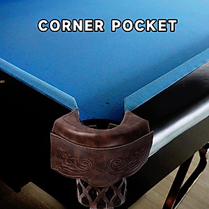 GSE Games & Sports Expert Set of 6 Heavy Duty PU Leather Billiard Pool Table Pockets, Billiard Pool Table Accessories (Walnut, Shield)