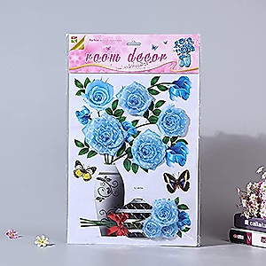 ZIANBELL Magic DIY 3D Removable Wall Stickers Flowers and Vase Theme Art Wall Decals Stereo Superposition Flower Stickers for Living Room Bedroom Bathroom Children's Room, Pale Blue Rose