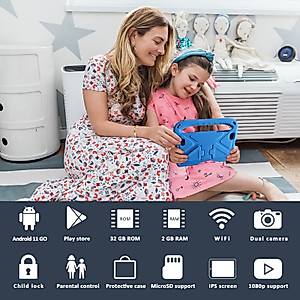 GOODTEL Kids Tablet Android 7 inch for Kids with 128GB Extended Memory, Installed Parental Control Mode Puzzle Game IPS HD Display, Toddler Tablet with Shock-Proof Case, Great Gift - Blue