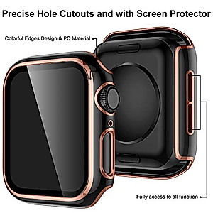 GEAK Hard Cover Compatible for Apple Watch Case 40mm with Screen Protector, Full Coverage Hard PC Cover with Rose Gold Edge Screen Protector for Women Men iWatch 40mm Series 6/5/4/SE Black/Rose Gold