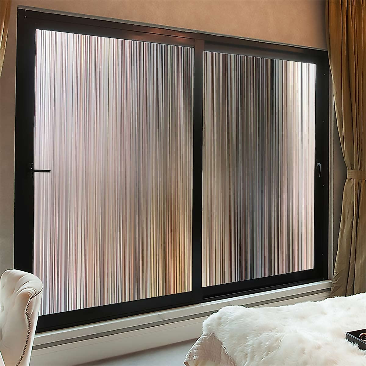 Caramel Chocolate Window Privacy Film Stained Glass Opaque Non-Adhesive Frosted Cling Glass Film Removable for Bathroom Shower Door Frosted Colorful Vertical Lines Colorful 17.7Wx23.6L-inch x2 Pcs