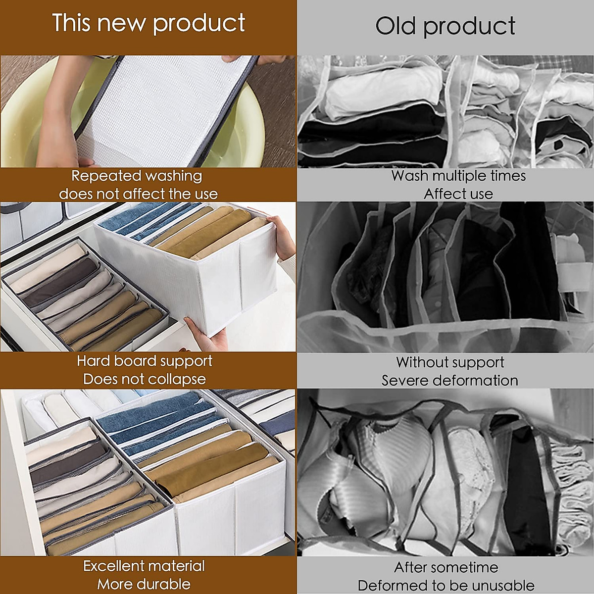 2PCS Wardrobe Clothes Organizer with Support Board Foldable 7 Grids Pants Organizer Washable Drawer Clothes Organizer for Clothes Legging Jeans T-Shirt Scarves