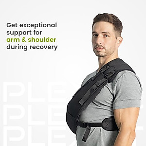 PLEXFIT Athletic Arm Sling Class A Medical Device - Shoulder Sling Immobilizer for Injury Support - For Elbow & Wrist Too - Men & Women (Large Right, Black)