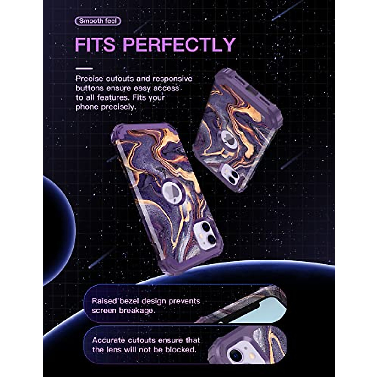 LONTECT for iPhone 11 Case Marble Shockproof Heavy Duty Rugged Durable Protective Cover Girls Women Case for Apple iPhone 11 6.1 Inch, Cobalt Purple