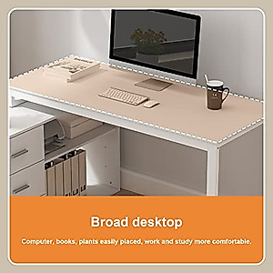 FUFU&GAGA 55.1" Large L-Shaped Office Desk with 41.3" File Cabinet, Corner Computer Desk with 3 Drawers & 2 Shelves, Workstation Executive Desk with Storage Shelf for Home Office (White)