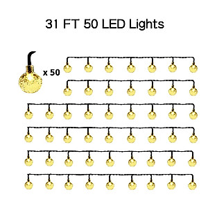 Lenreta 31FT 50LED Solar String Lights Outdoor 8 Modes Waterproof Solar Patio Lights Solar Lights Outdoor Decorative for Garden Yard Home Party Wedding Christmas Garden Solar Lights Patio Lights