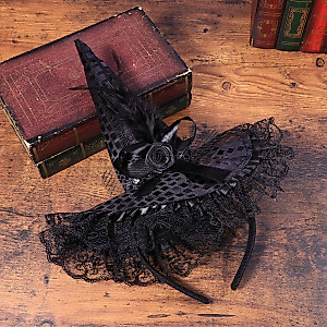 TINKSKY Children Halloween Headband Feather Party Witch Hat for Costume Dress up Party Performance Supplies (Black)