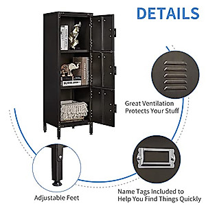 Yizosh Metal Locker with 3 Lockable Doors, Industrial Steel Storage Lockers for Employees - 47.3" Locker Storage Cabinets for School, Gym, Home, Office, Garage