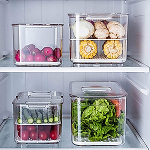 elabo Food Storage Containers Fridge Produce Saver- Stackable Refrigerator Organizer Keeper Drawers Bins Baskets with Lids and Removable Drain Tray for Veggie, Berry and Fruits