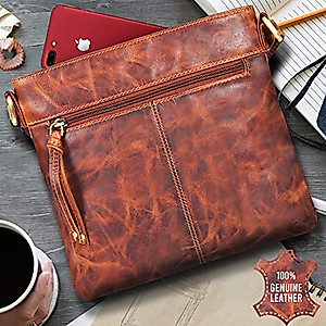 LEVOGUE Genuine Leather Crossbody Handbag for Women - Shoulder bag for Womens Handmade by VALENCHI (Cognac Vintage-Flower)