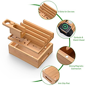BEEBO BEABO Bamboo Charger Station for Multi Devices, Phone Charging Stand, 5 in 1 USB A Port Charging Station, Wooden Desktop Devices Organizer