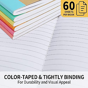 SUNEE 12 Pack Kraft Notebook Journals, Composition Notebooks Bulk, 5.75"x 8.25", 60 Sheet per book with Rainbow Spine, A5 Lined Page, 6 Color, Pastel Notebooks for School, Home&Office,Writing Journal