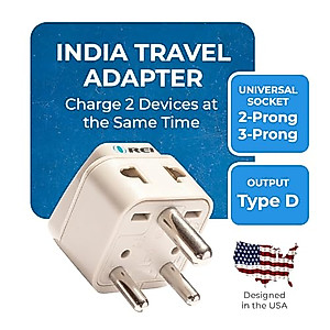 OREI USA to India Plug Adapter - Type D Plug Adapter - 2 in 1 - CE Certified - RoHS Compliant - Beige (DB-10)