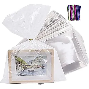 TATTI 100 Pack Clear Plastic Large Cellophane Bags 12x16 With 4inches Twist Ties, Plastic Cello Bags 1.4 mils for Cookies Candy Gift Birthday Party Favor (Pack of 100)