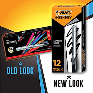 BIC Mark-it Retractable Permanent Markers, Black, 12-Count