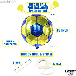 KatchOn, Yellow and Blue Soccer Balloons - 18 Inch, Packof 10 | Soccer Ball Balloons, America Soccer Team Party Decorations | Yellow and Blue Soccer Party Decorations | Soccer Birthday Decorations