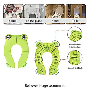 Folding Travel Potty Seat Portable Non Slip Silicone Pads Toilet Potty Training Seat Cover with Carry Bag for Babies Toddlers Kids (Frog)