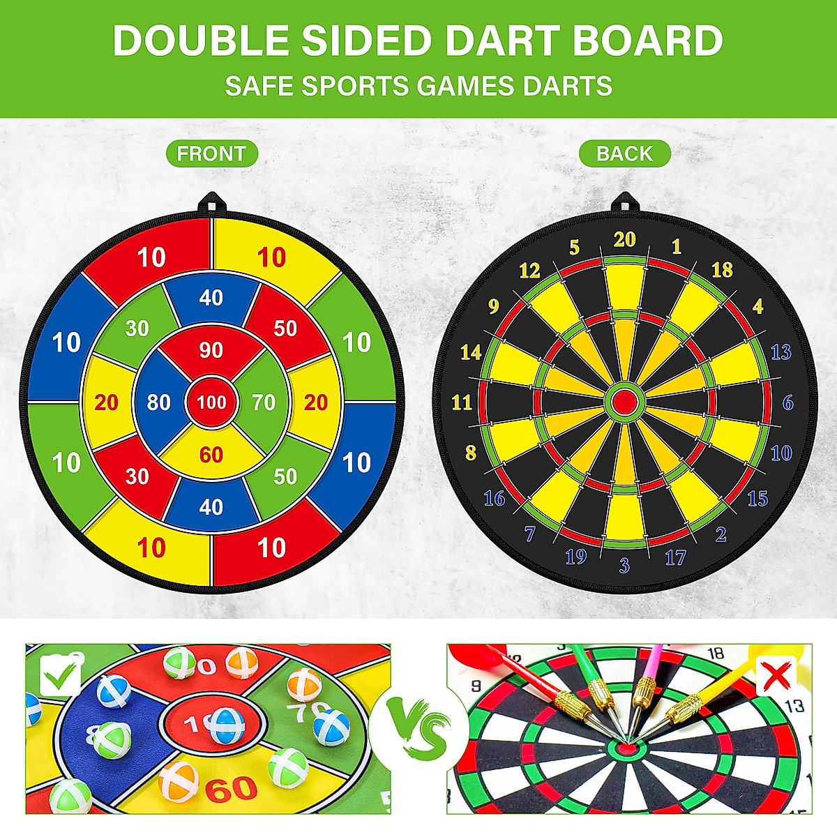 Toy Sports Double Sided Dart Board for Kids, Kids Dart Board with 12 Sticky Balls, Indoor Outdoor Party Play Game Toys, Gifts for 5 6 7 8 9 10 11 12 Year Old Boys Girls