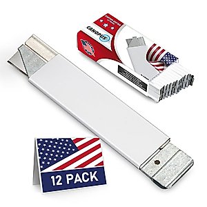 CANOPUS Box Cutters Retractable, Handy Cardboard Opener, Tap Open-Close, Utility Knife Set for Boxes, Packages and Papers, Works Also as Scraper, Full Metal Body, Box of 12, Made in USA