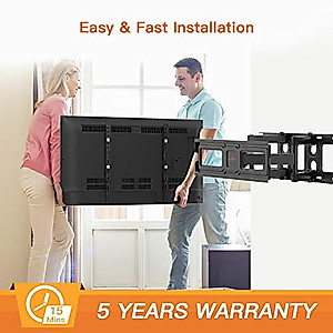 Perlegear TV Wall Mount Bracket Full Motion for 26-65 Inch LED, LCD, OLED Flat Curved TVs, TV Mount with Dual Swivel Articulating Arms Extension Tilt Rotation, Max VESA 400x400mm Fits 12/16" Wood Stud