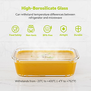 TUSEASY 3-Pack 35 oz Borosilicate Glass Food Storage Containers with Lids, Stackable Airtight Glass Meal Prep Containers for Lunch & Leftover, BPA-Free & Leak Proof, for Microwave, Oven, Dishwasher