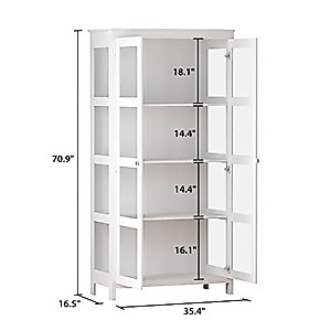 AIEGLE 5-Shelf Bookcase, Tall Display Shelf with 2 Acrylic Doors, Wooden Tall Bookcase Bookshelf Storage Cabinet for Living Room, White (35.4" L x 16.5" W x 72.3" H)