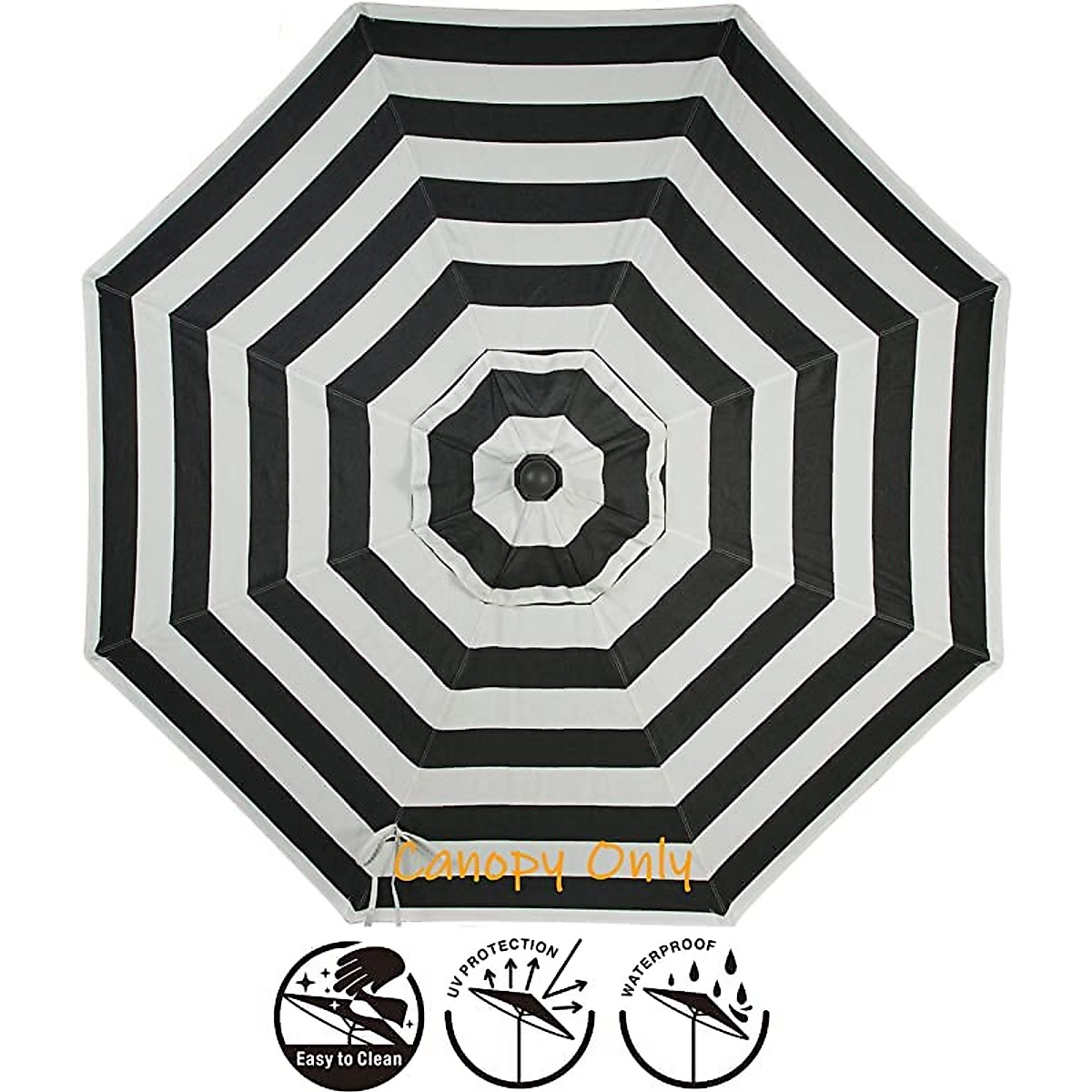 Bayside21 Black White Stripe Design Umbrella Canopy, 9 feet 8 Ribs Outdoor Patio Umbrella Replacement Canopy for 9ft 8 Ribs Sun Protection UPF 50+ Replacement Umbrella, Fade Resistant