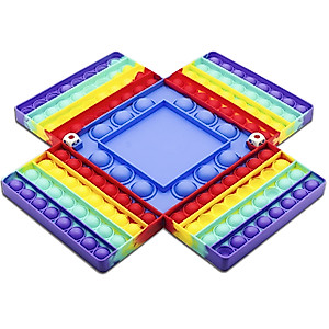 Gexond Big Size Pop Game Board Fidget Toy, Large Rainbow Pop Chess Board for 4 Players Games - Interactive Jumboo Stress Relief Pop Game with Dice for Parent/Kids Time