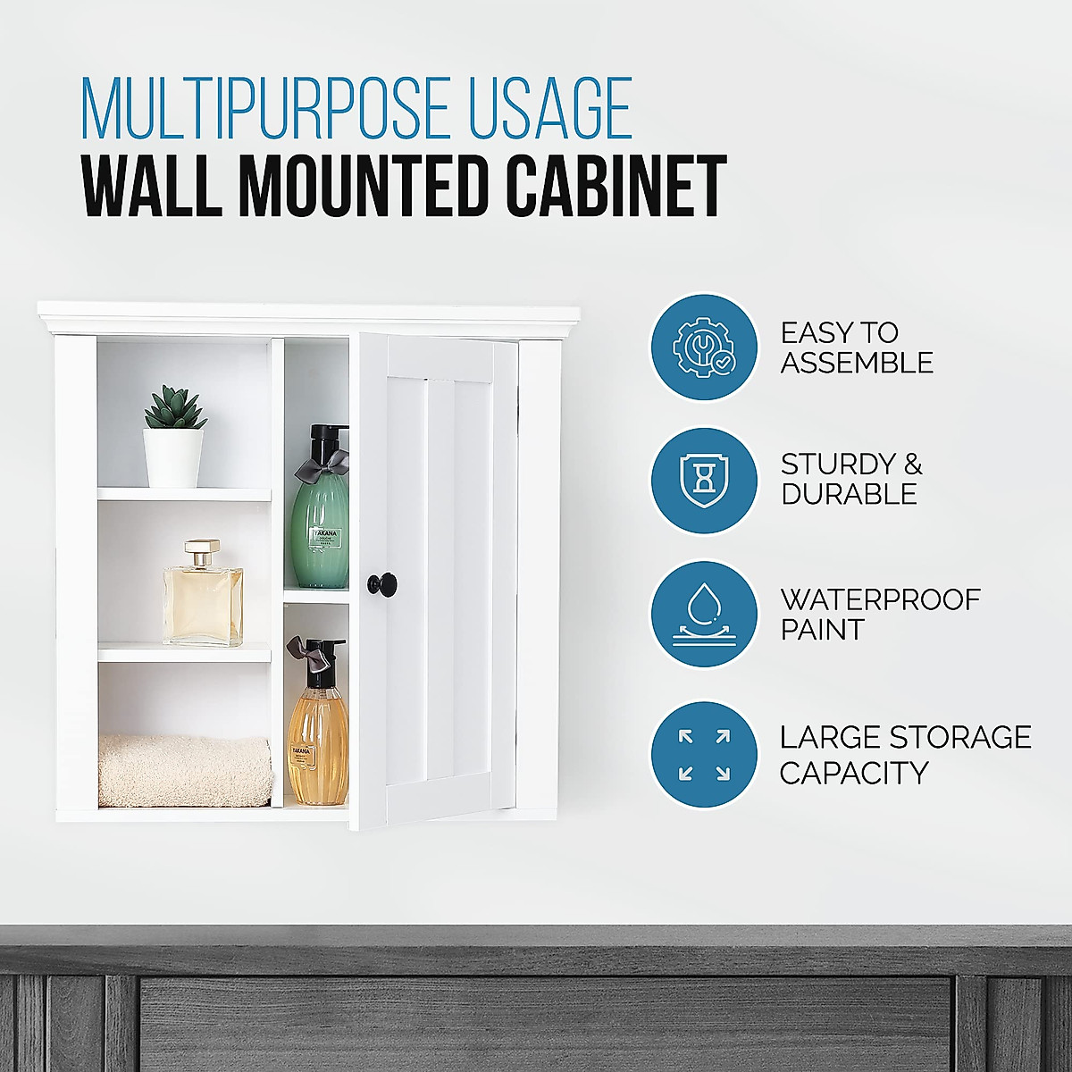 LuxenHome Medicine Storage Cabinet for Bathroom, White, 21" Above/Over The Toilet Wall Mounted with 1 Door and Adjustable Shelves