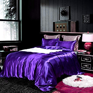 Opulence Bedding Silk Satin Duvet Cover Set Plum California King 3 Piece (Duvet Cover + 2 Pillowcases) Comforter Cover California King Size Zipper Closure