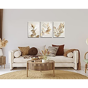 ARTINME Set of 3 Morden Gold Leaf Prints Wall Art, White Flower Gold Leaf Canvas Prints on Canvas Artwork for Dinning Room Bedroom Living Room 12 * 16 inch