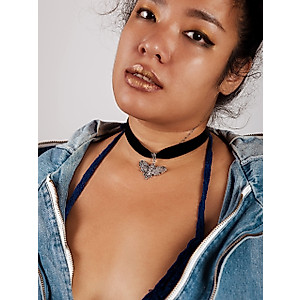 Sacina Goth Luna Moth Choker, Black Velvet Choker Necklace, Halloween Christmas New Year Jewelry Gift for Women