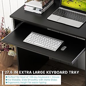 HAPPYGRILL Computer Desk with Monitor Stand, Home PC Office Desk with Keyboard Tray, Drawer & CPU Stand, Study Writing Desk Home Workstation Desk with Display Shelf