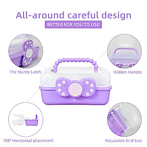 Rictine 10.6in 3-Layer Multipurpose Storage Box Art Craft Organizer Storage Box Kids Clear Plastic Portable Storage Box/Tool Box with Handle for Sewing,Cosmetic,Medicine,Nail,Hair Accessories