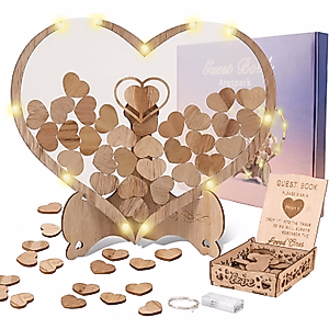 Arespark Wedding Guest Book Alternative, Wood Heart Drop Guest Book for Guests to Sign, Rusitc Wedding Decoration Set for Wedding Reception Baby Shower Birthday Graduation Party Memorial Days
