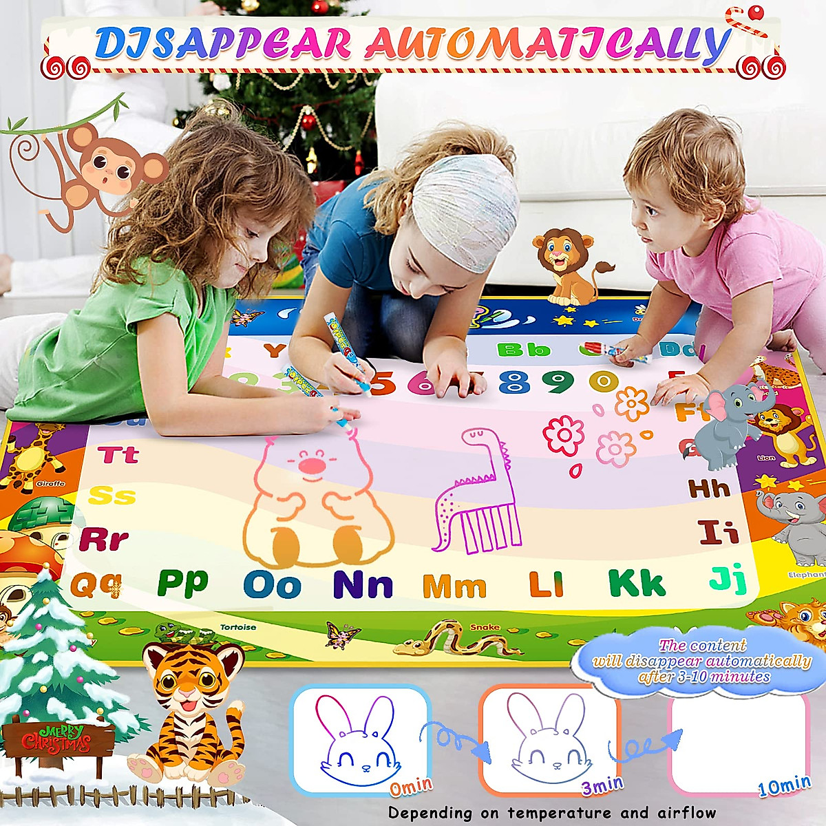 Water Doodle Mat Toys for Ages 2-4, 40 X 30 Inch Large Water Painting Doodle Drawing Mat, Toddler Toys for Age 3 4 5 6 7 Year Old Girls Boys Birthday Gift, Mess Free Coloring Painting Learning Toys