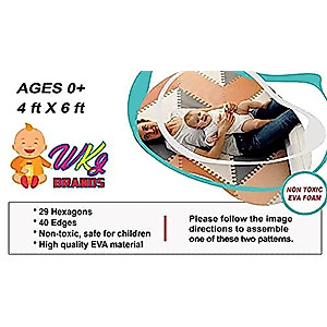 Hexagon Floor Mat Activity Mat Floor Foam Tile for Crawling, Tummy Time, and Playing 4x6 Feet Ultra Thickness Playmat for Infants and Toddlers for Nursery Room 2 Patterns in 1 (Pink White Gray)