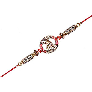 Ruci Store Shiva Rakhee Handicrafted Rakhi for Brother Bhaiya Bhai for Raksha Bandhan Indian Bracelet Beads Rakhi Thread Bhaiya Bhabhi Sister Rakhee with Faux Stone