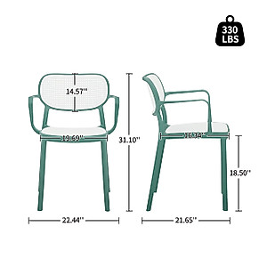 Art Leon Outdoor Dining Chairs Set of 2, Modern Plastic Patio Chairs with Rattan Back, Stackable Chairs with Armrests, Green White
