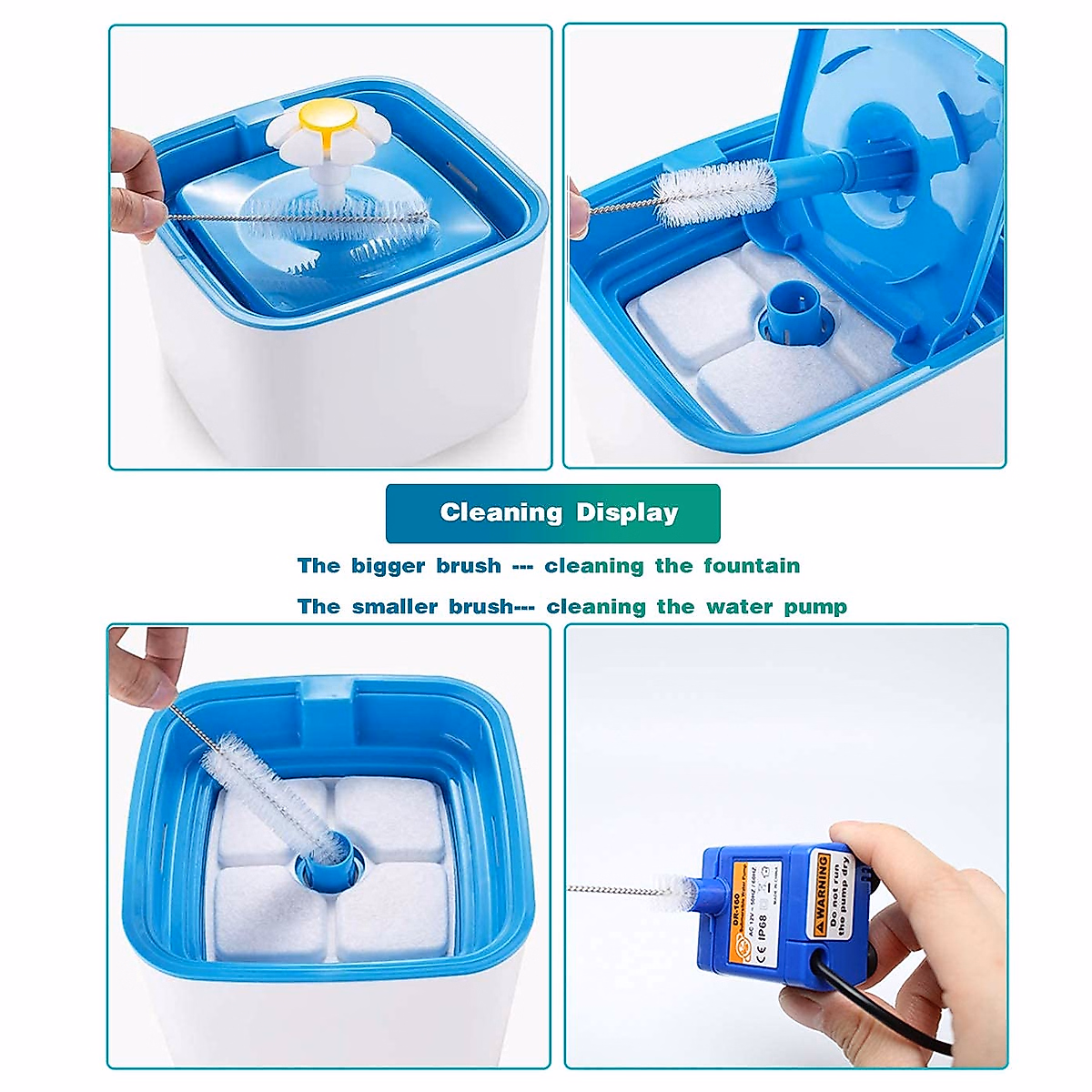 Aroundu Cat Fountain Filter Replacement Set 20 Pcs, Compatible with 84oz/2.5L Square Fountain,12 Filter 6 Sponge 2 Brush Included