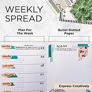 Wordsworth Undated Planner Weekly and Monthly - Dotted Blank Planner - Hardcover, Dateless Weekly Planner, 5.83 × 8.27In - Premium A5 Paper (120GSM) - Monthly, Weekly, Yearly Spread - Bullet Planner